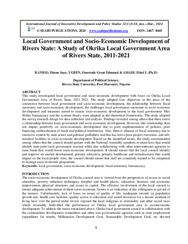 (PDF) Local Government and Socio-Economic Development of Rivers State ...
