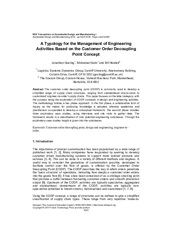 (PDF) A Typology for the Management of Engineering Activities Based on the Customer Order ...