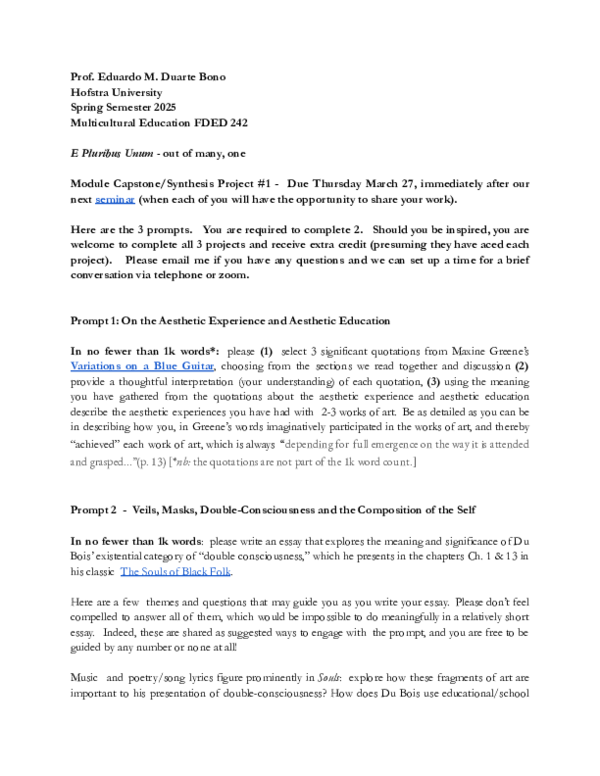 (PDF) Duarte 242 Spring 2025 Module Capstone Synthesis Project 1