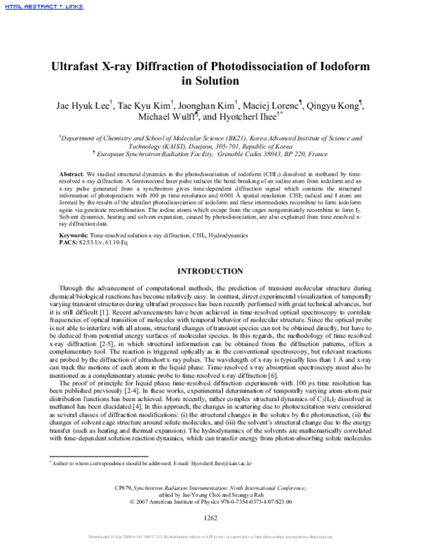 (PDF) Ultrafast X-ray Diffraction of Photodissociation of Iodoform in ...