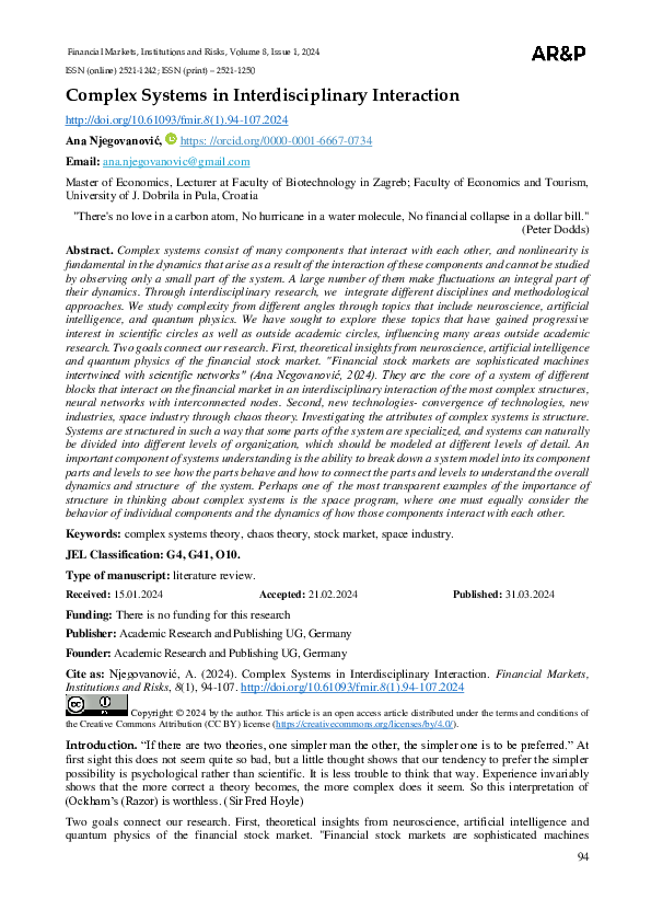 (PDF) Complex Systems in Interdisciplinary Interaction