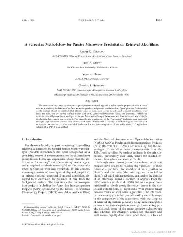 (PDF) A Screening Methodology for Passive Microwave Precipitation Retrieval Algorithms