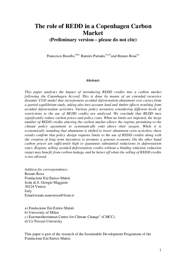 (PDF) The role of REDD in a Copenhagen Carbon Market