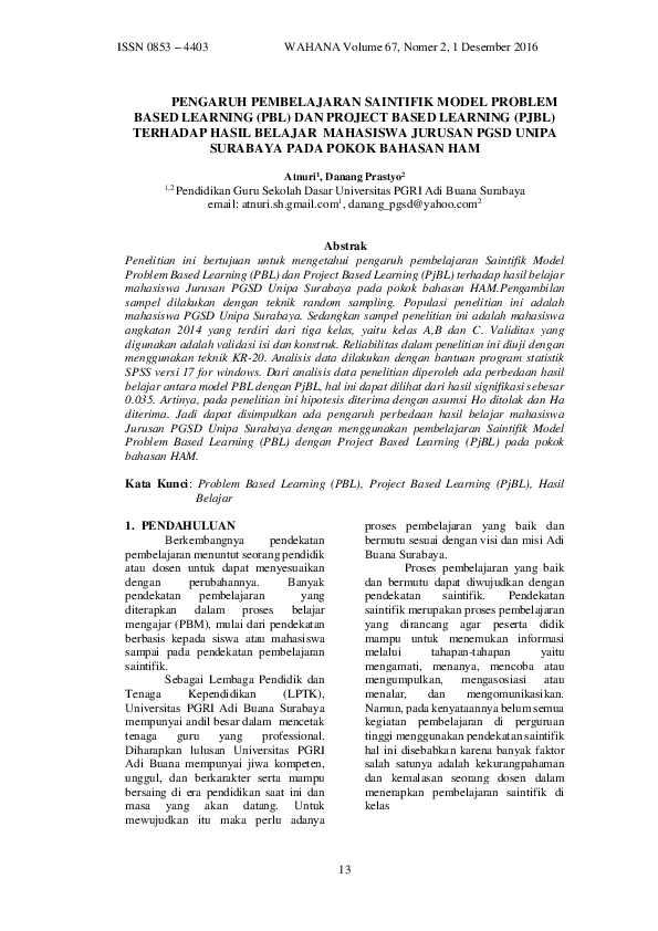 (PDF) Pengaruh Pembelajaran Saintifik Model Problem Based Learning (PBL ...