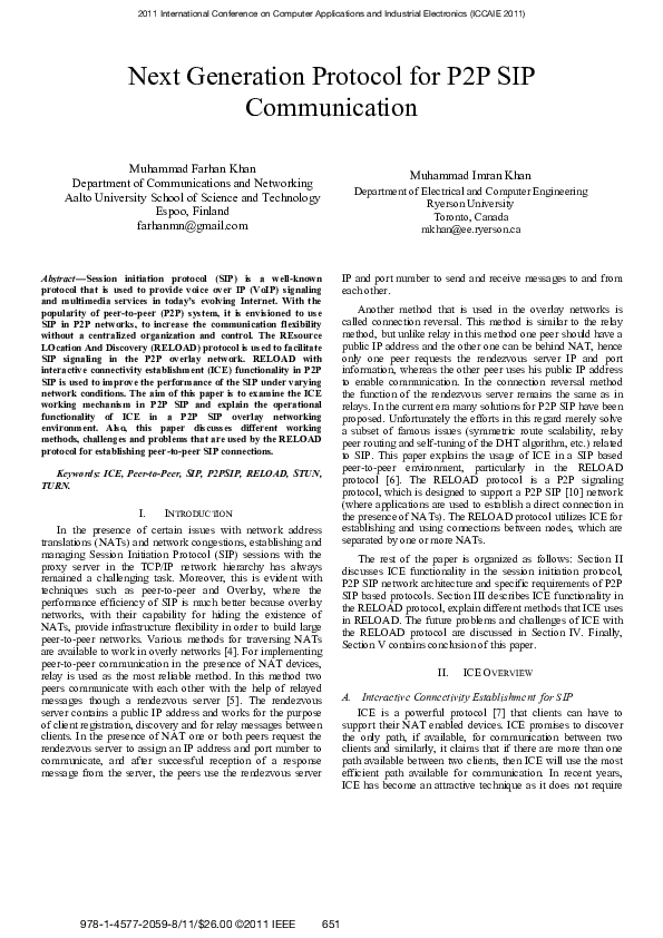 (PDF) Next generation protocol for P2P SIP communication
