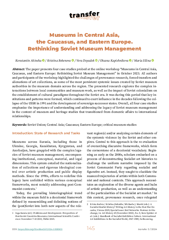 (PDF) Museums in Central Asia, the Caucasus, and Eastern Europe: Rethinking Soviet Museum Management