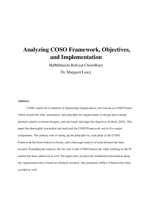 (PDF) Analyzing COSO Framework, Objectives, and Implementation