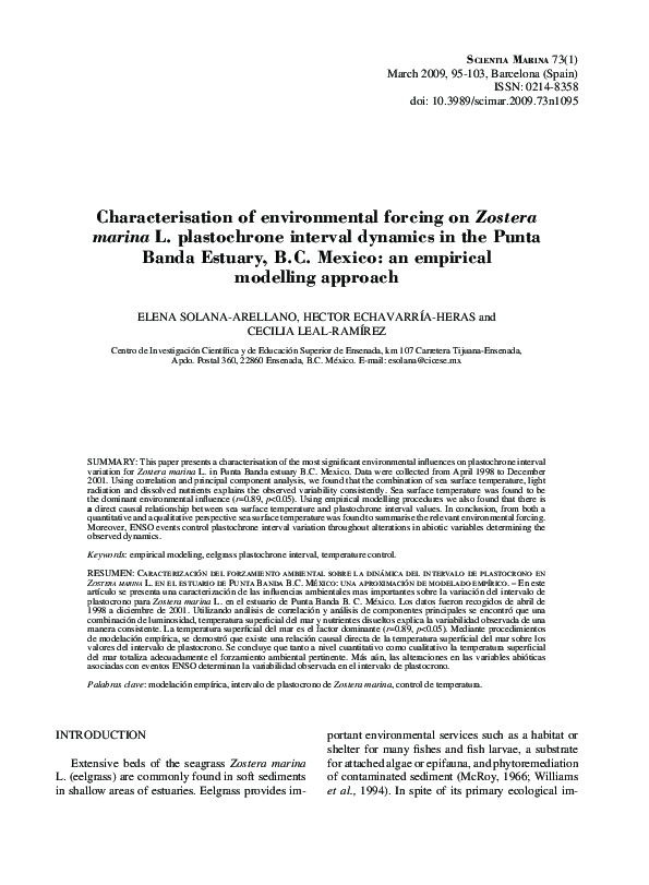 (PDF) Characterisation of environmental forcing on Zostera marina L ...