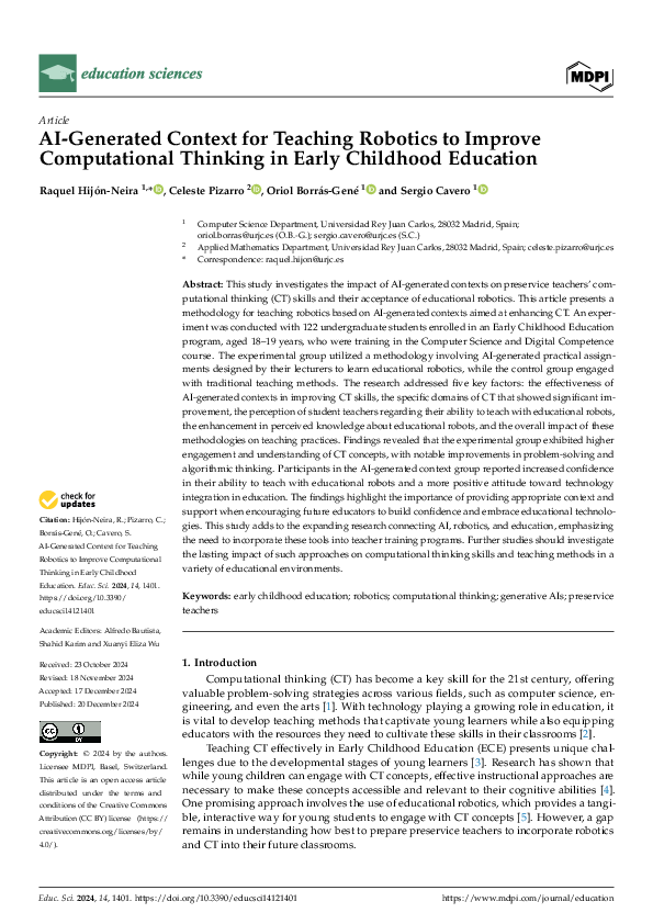 Pdf Ai Generated Context For Teaching Robotics To Improve Computational Thinking In Early