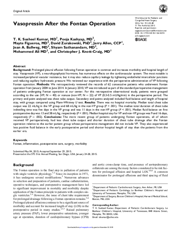 (PDF) Vasopressin After the Fontan Operation