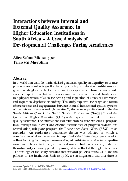 (PDF) Interactions between Internal and External Quality Assurance in Higher Education ...