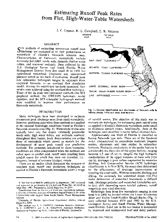 (PDF) Estimating Runoff Peak Rates from Flat, High-Water-Table Watersheds