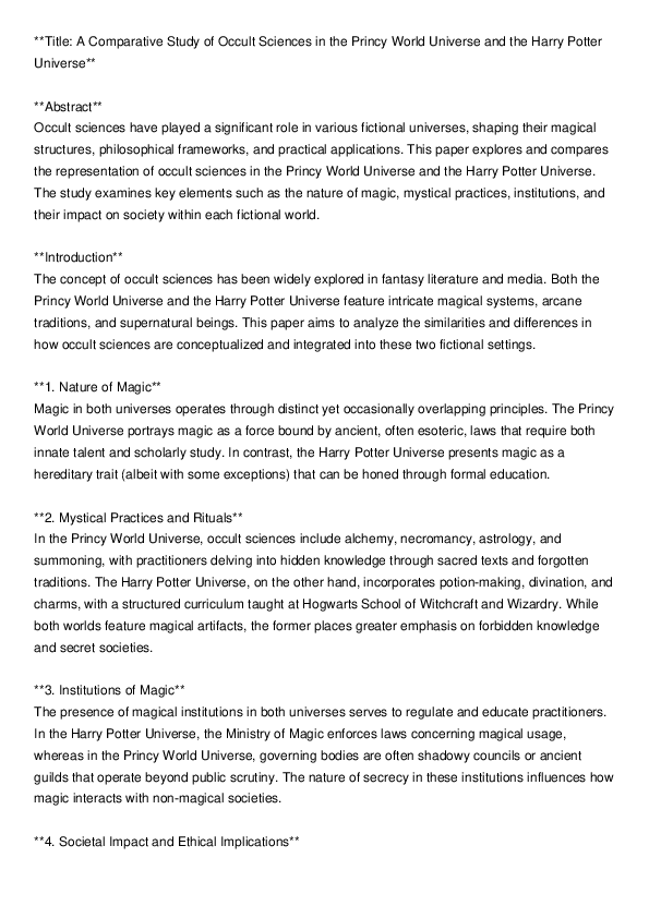 (PDF) A Comparative Study of Occult Sciences in the Princy World Universe and the Harry Potter
