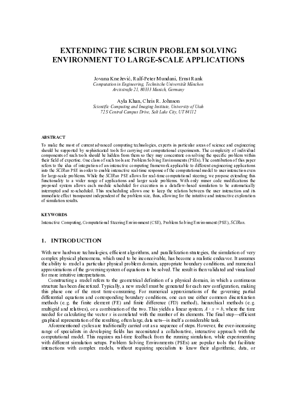 (PDF) Extending the SCIRun Problem Solving Environment to Large-Scale Applications