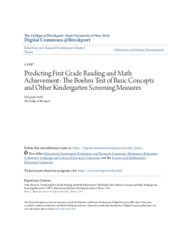 (PDF) Predicting First Grade Reading and Math Achievement: The Boehm ...