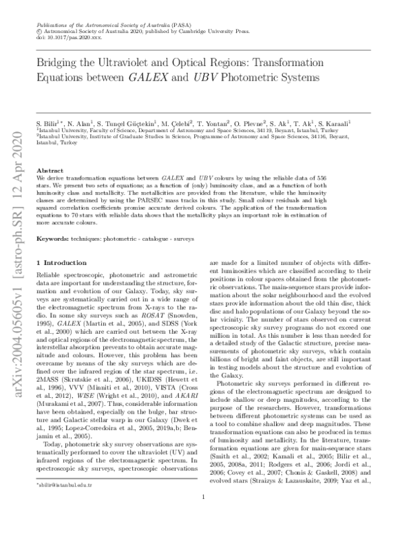 (PDF) Bridging the ultraviolet and optical regions: Transformation ...