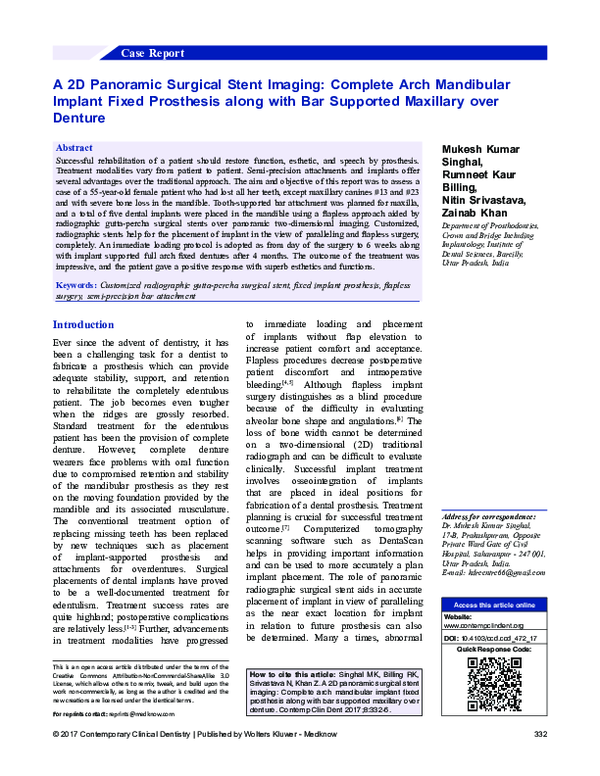 A 2D panoramic surgical stent imaging: Complete arch mandibular implant ...