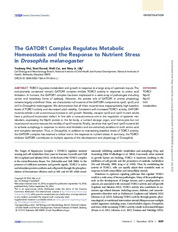 (PDF) The GATOR1 Complex Regulates Metabolic Homeostasis and the ...