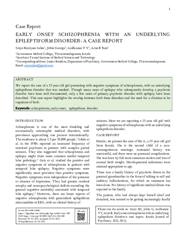 (PDF) Early onset schizophrenia with an underlying epileptiform ...