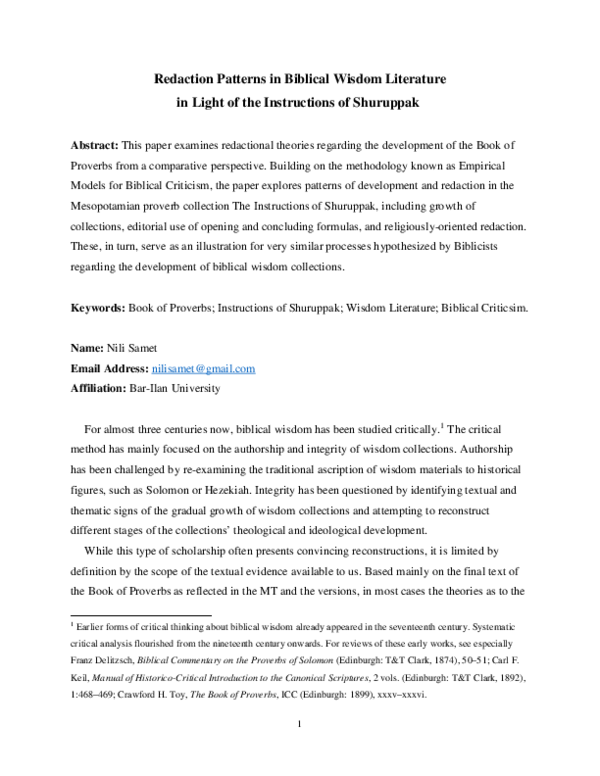 (PDF) Redaction patterns in biblical wisdom literature in light of the ...