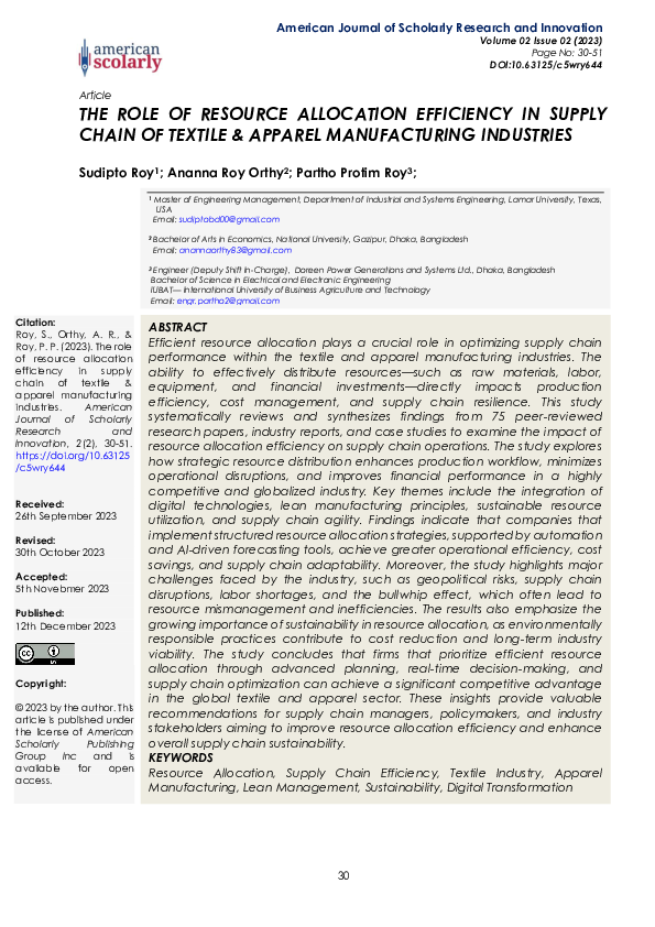 (PDF) THE ROLE OF RESOURCE ALLOCATION EFFICIENCY IN SUPPLY CHAIN OF ...
