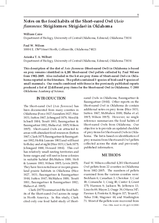 (PDF) Notes on the Food Habits of the Short-eared Owl (Asio flammenus ...