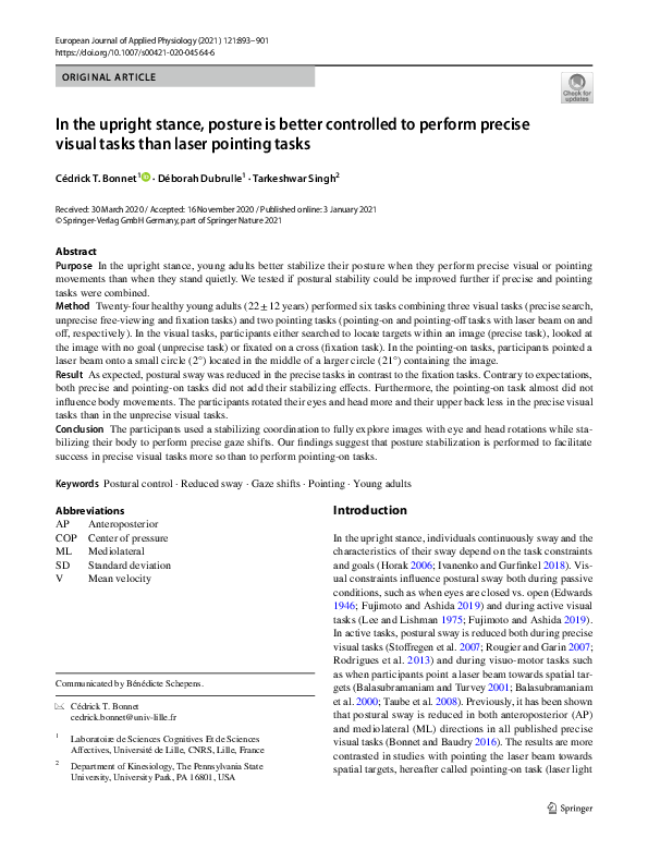 (PDF) In the upright stance, posture is better controlled to perform ...