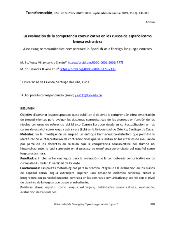 (PDF) La evaluación de la competencia comunicativa en los cursos de ...