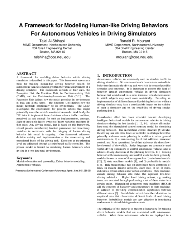 (PDF) A framework for modeling human-like driving behaviors for autonomous vehicles in driving ...