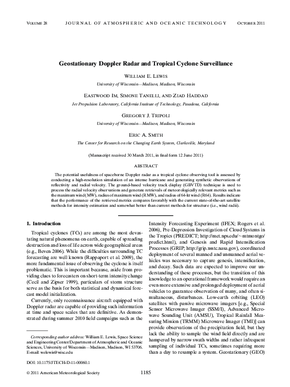 Pdf Geostationary Doppler Radar And Tropical Cyclone Surveillance