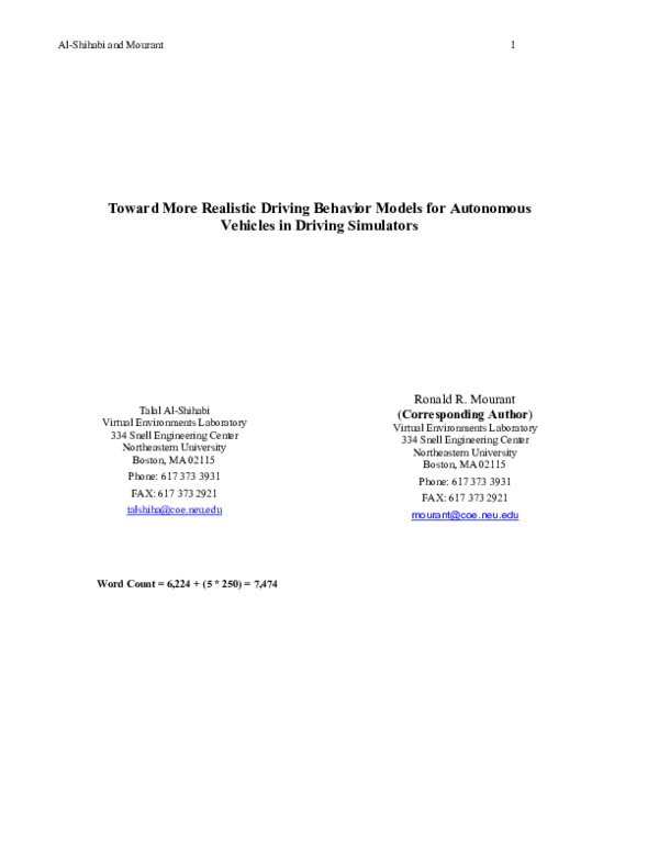 (PDF) Toward More Realistic Driving Behavior Models for Autonomous Vehicles in Driving Simulators