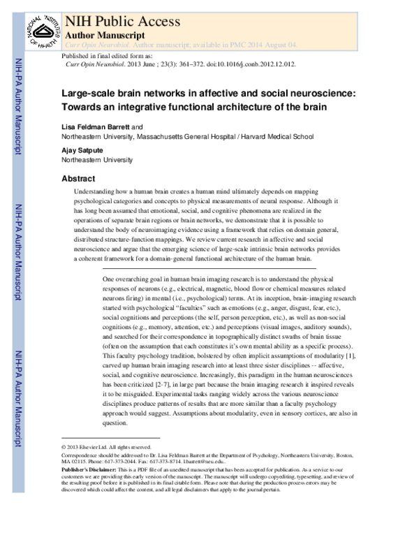 (PDF) Large-scale brain networks in affective and social neuroscience ...