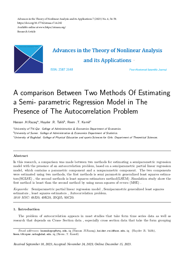 (PDF) A comparison Between Two Methods Of Estimating a Semi-parametric Regression Model in The ...