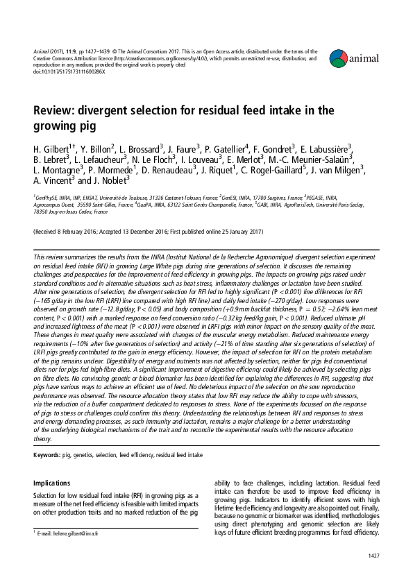 (PDF) Review: divergent selection for residual feed intake in the ...