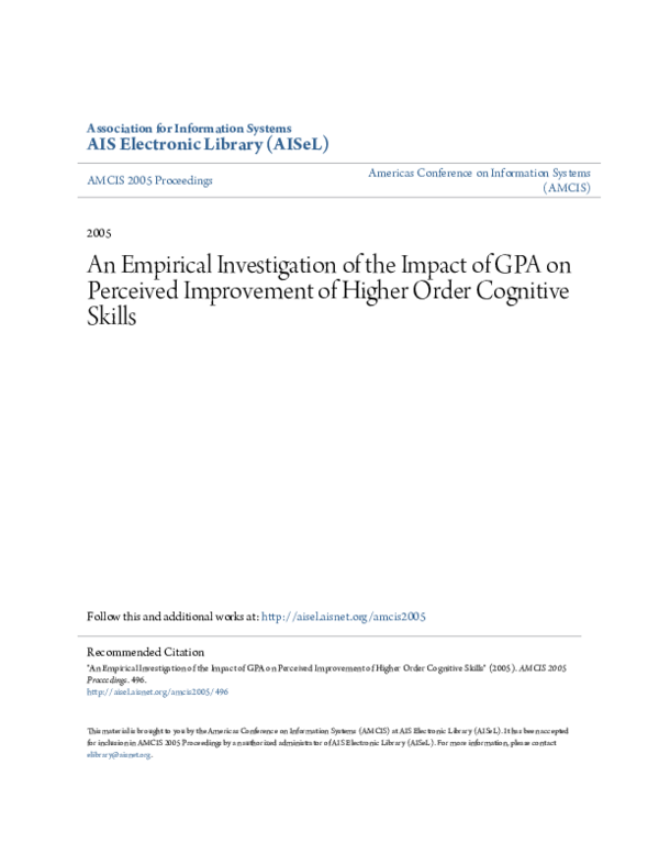 (PDF) A Study on the Impact of GPA on Perceived Improvement of Higher‐Order Cognitive Skills*