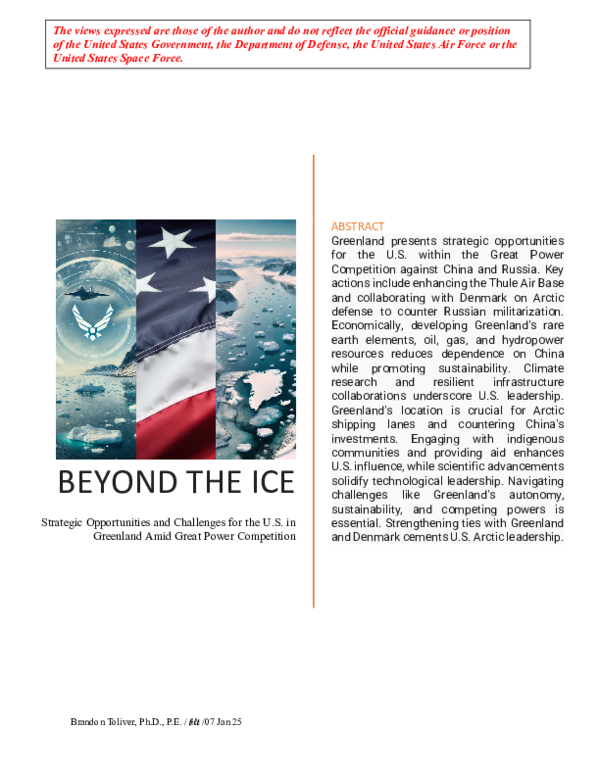 (PDF) Beyond the Ice Strategic Opportunities for the U.S. in Greenland