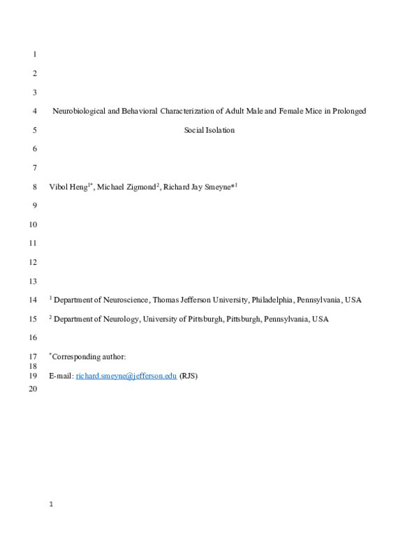 (PDF) Neurobiological and Behavioral Characterization of Adult Male and ...