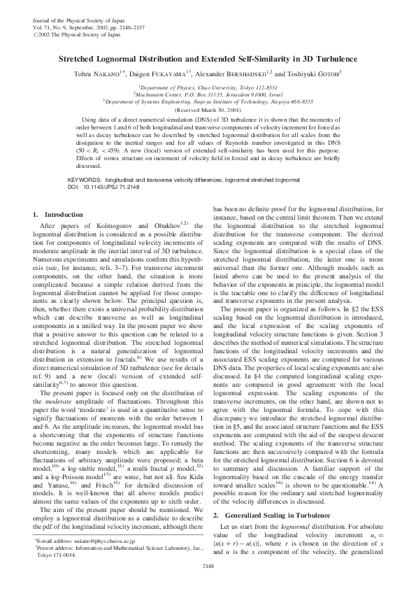 (PDF) Stretched Lognormal Distribution and Extended Self-Similarity in ...