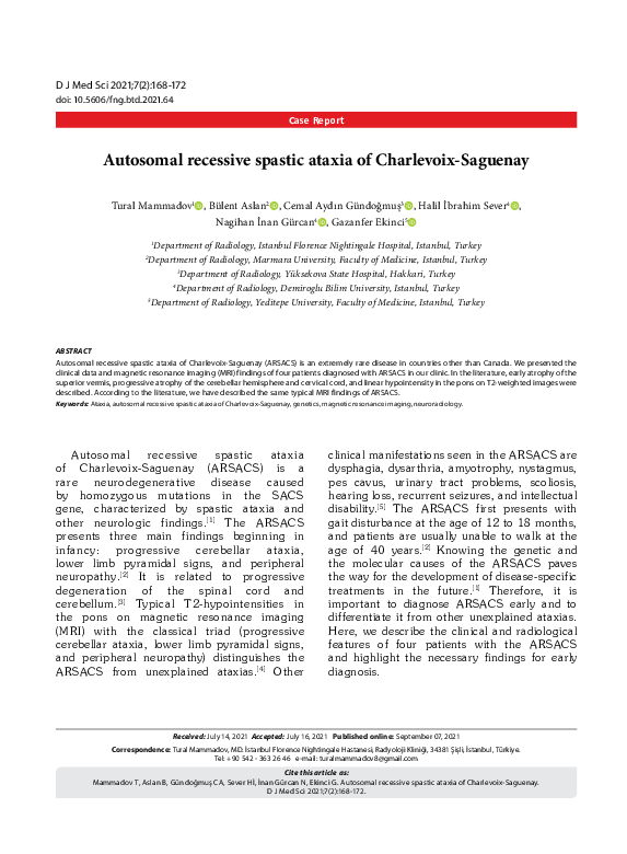 (PDF) Autosomal recessive spastic ataxia of Charlevoix-Saguenay