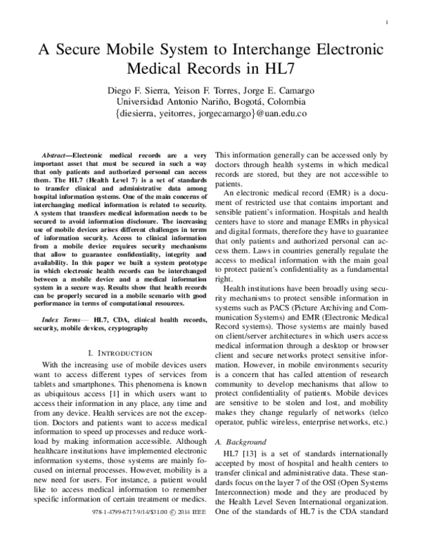 (PDF) A secure mobile system to interchange electronic medical records ...