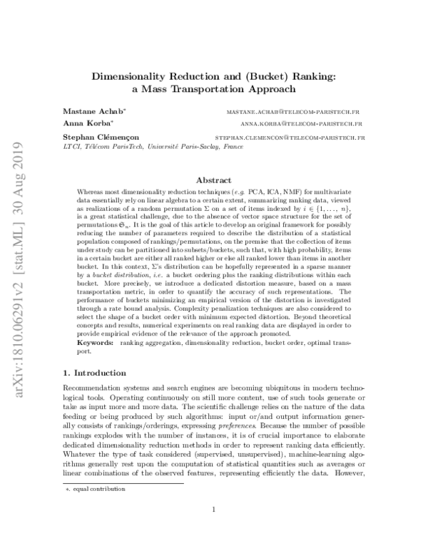 (PDF) Dimensionality Reduction and (Bucket) Ranking: a Mass Transportation Approach