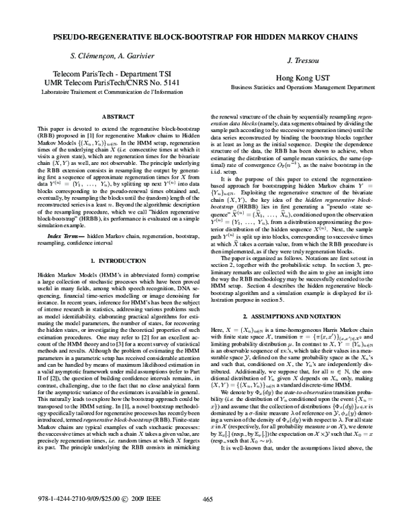 (PDF) Pseudo-regenerative block-bootstrap for hidden Markov chains