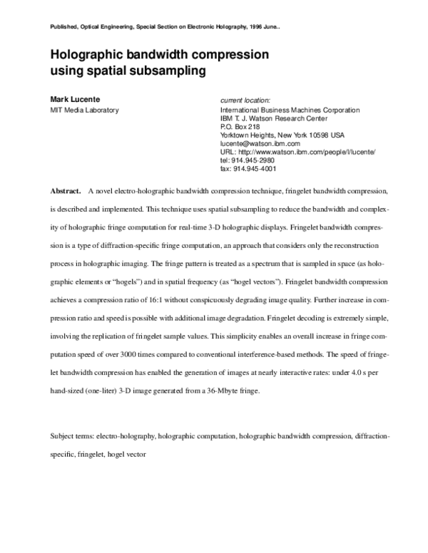 Holographic bandwidth compression using spatial subsampling