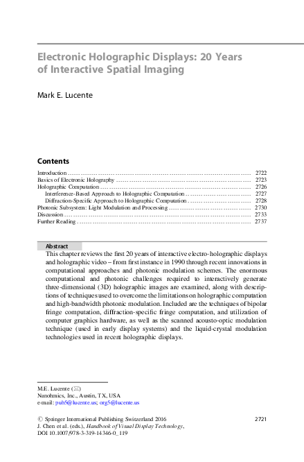 (PDF) Electronic Holographic Displays – 20 Years of Interactive Spatial ...
