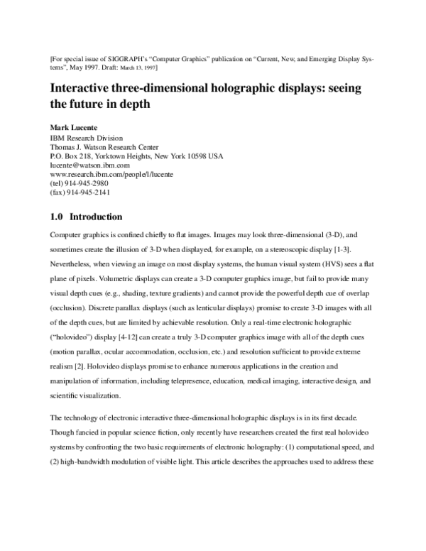 (PDF) Interactive three-dimensional holographic displays