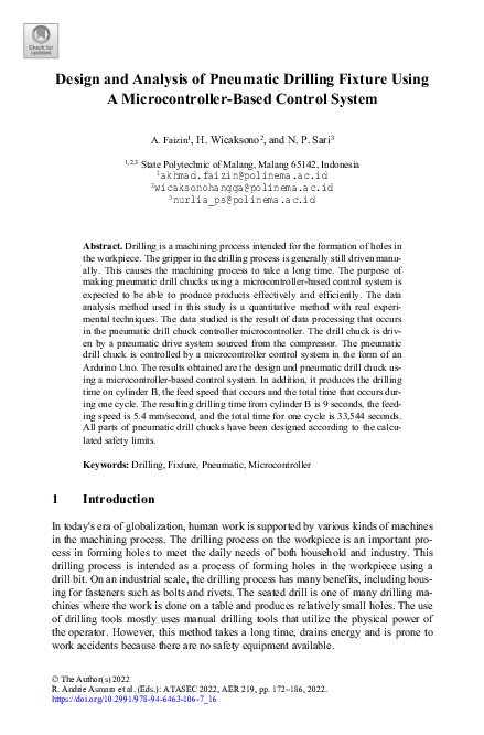 (PDF) Design and Analysis of Pneumatic Drilling Fixture Using A Microcontroller-Based Control System