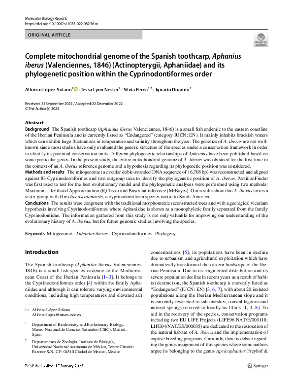 (PDF) Complete mitochondrial genome of the Spanish toothcarp, Aphanius ...