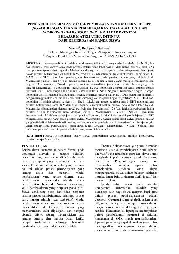 (PDF) Pengaruh Penerapan Model Pembelajaran Kooperatif Tipe Jigsaw Dengan Teknik Pembelajaran ...