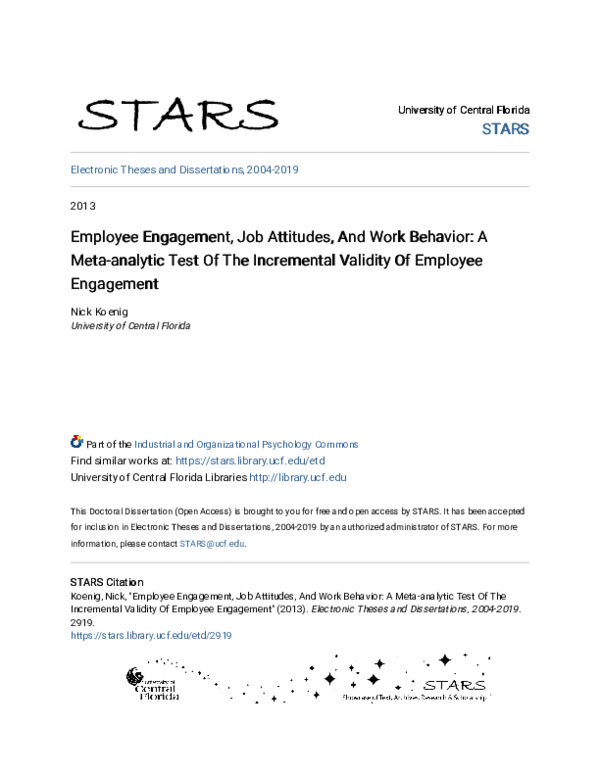 (PDF) Employee Engagement, Job Attitudes, And Work Behavior: A Meta ...