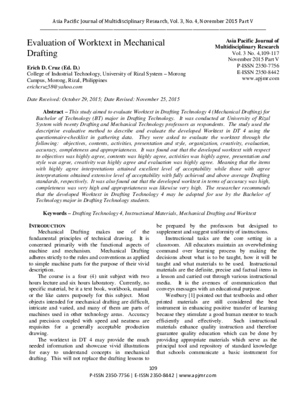 (PDF) Evaluation of Worktext in Mechanical Drafting